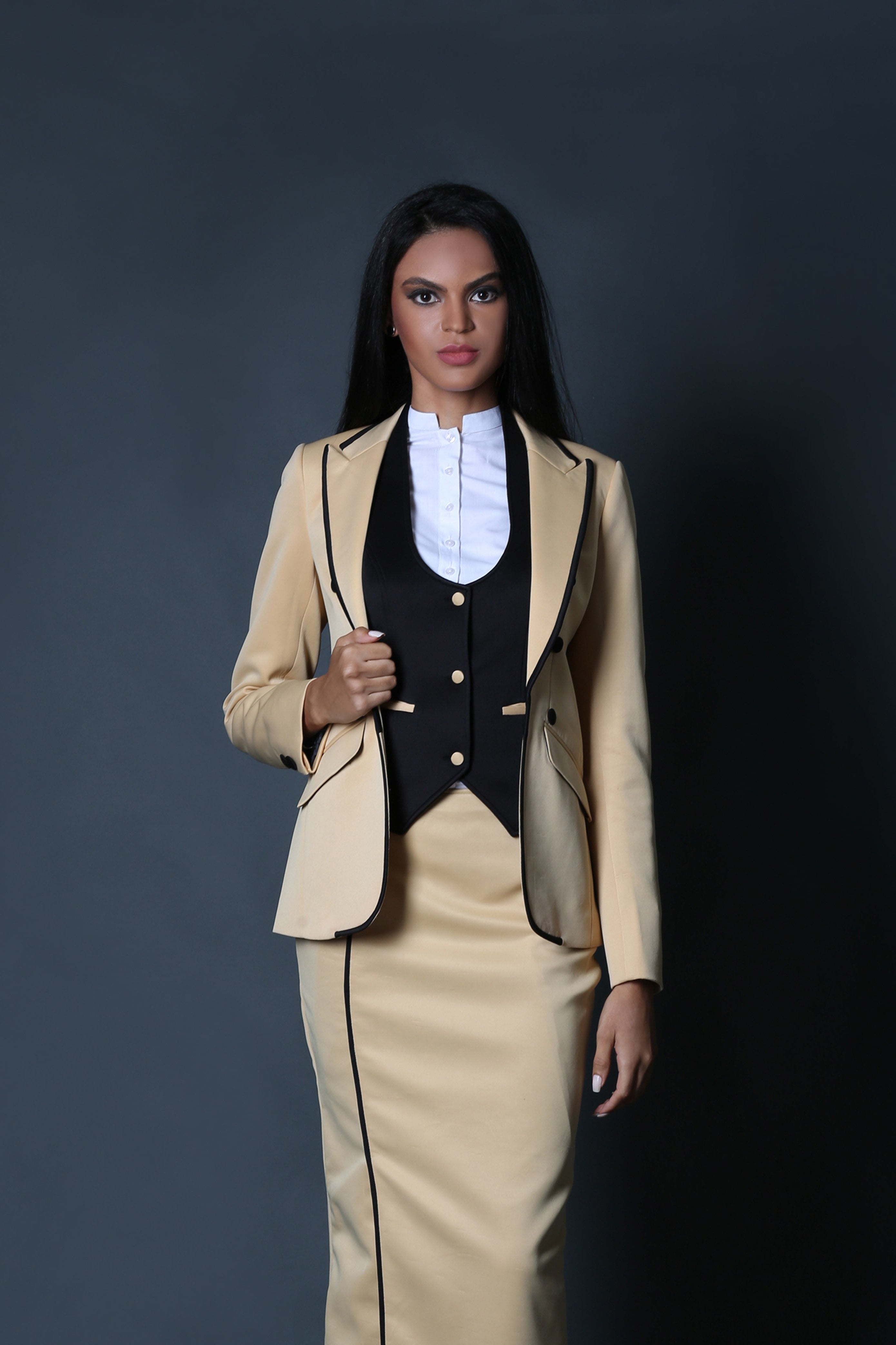 Beige Piping Blazer – Dheeraj Sharma