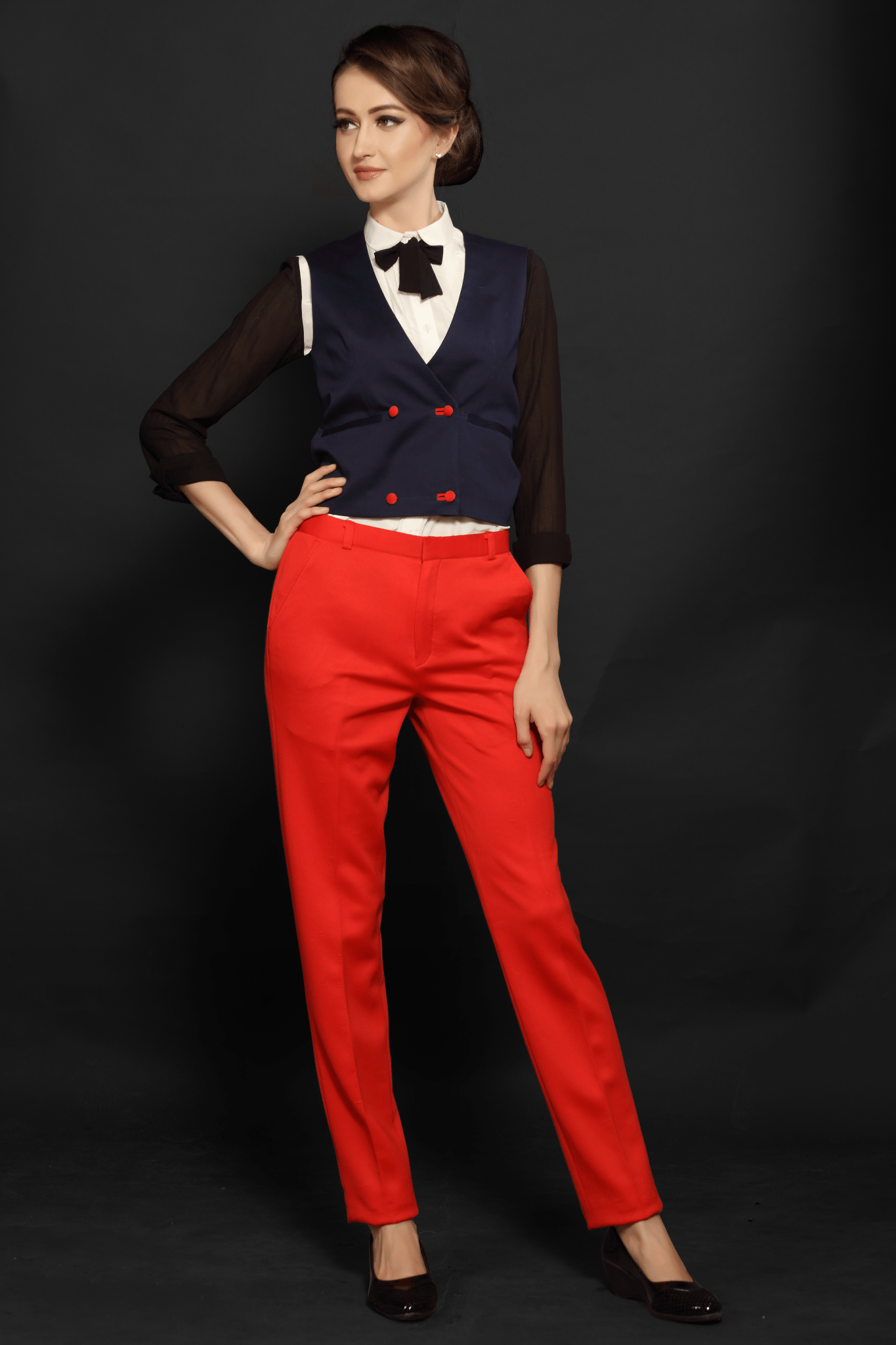 Buy Navy Blue Cropped Women Waistcoat by Dheeraj Sharma